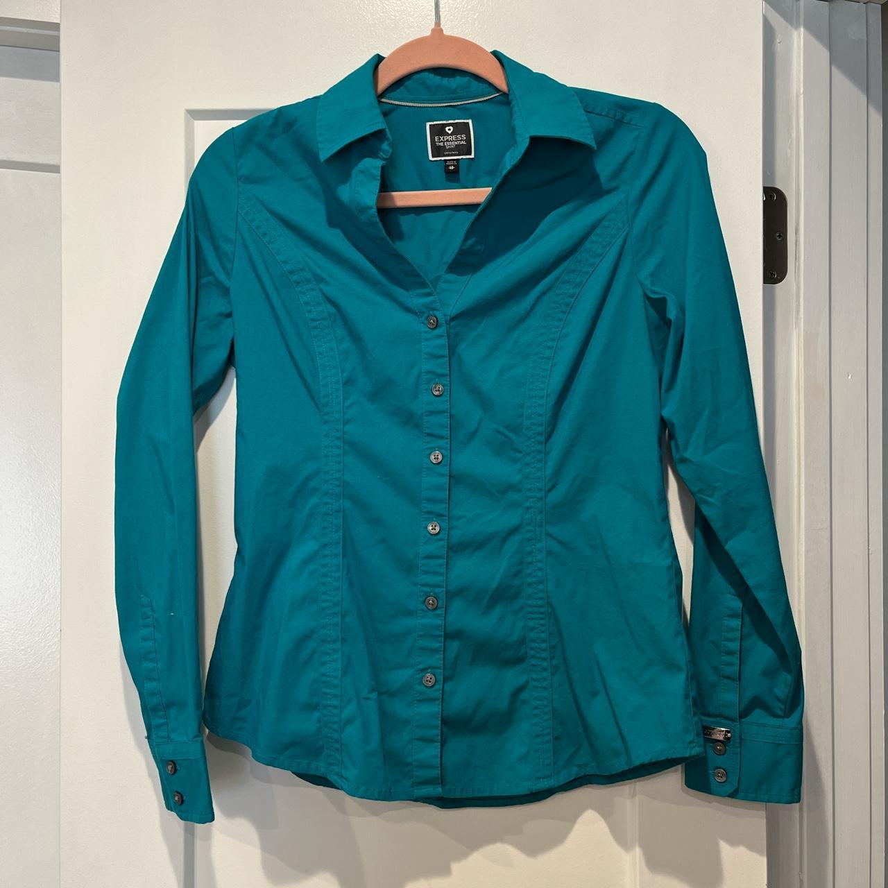 Express turquoise button up Size XS Worn but in... - Depop