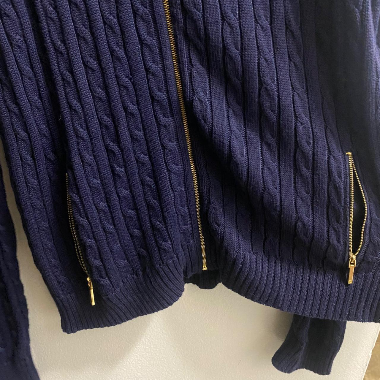 Lauren Ralph Lauren Navy Cable Knit Full Zip Sweater... - Depop