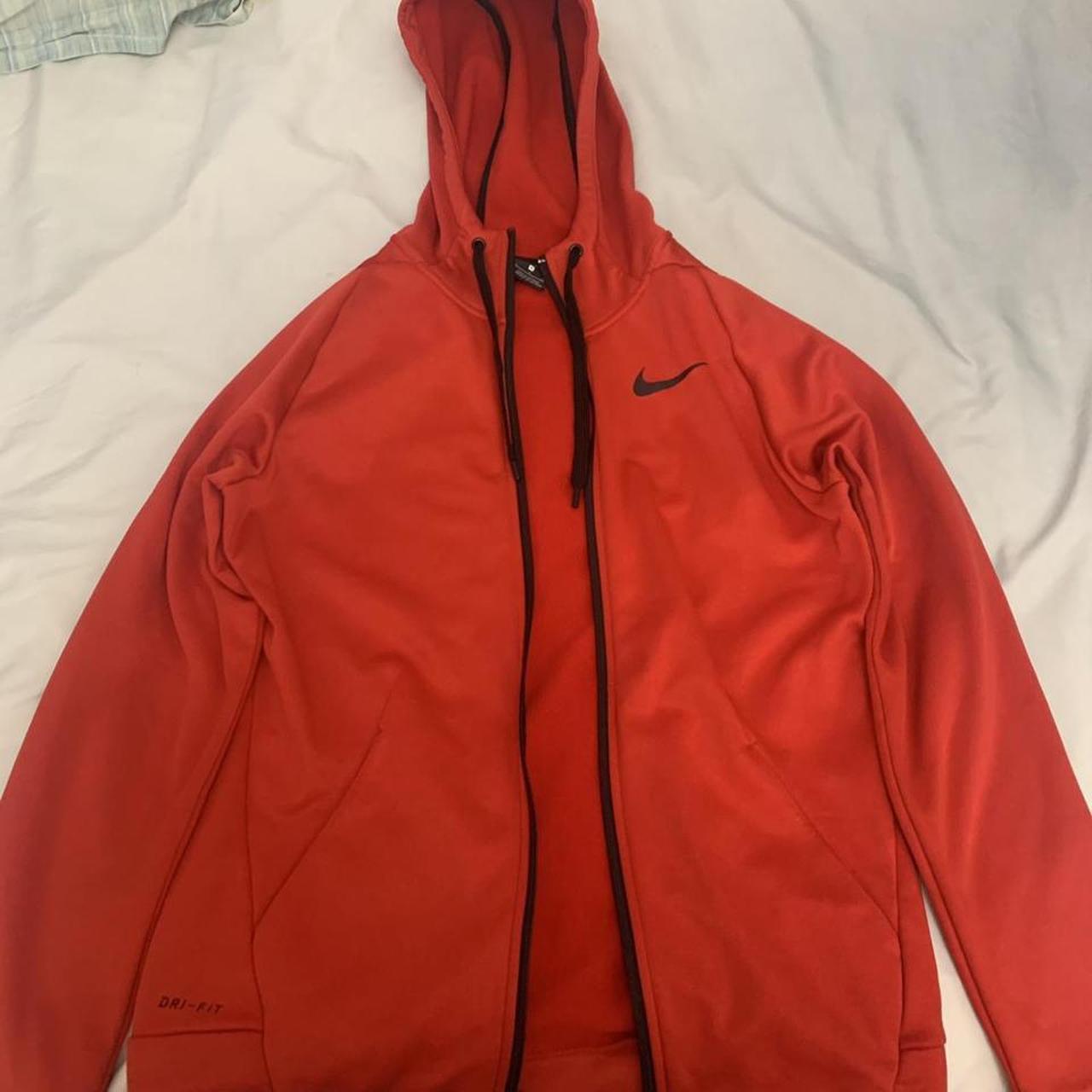 Red small nike dri-fit hoodie - Depop