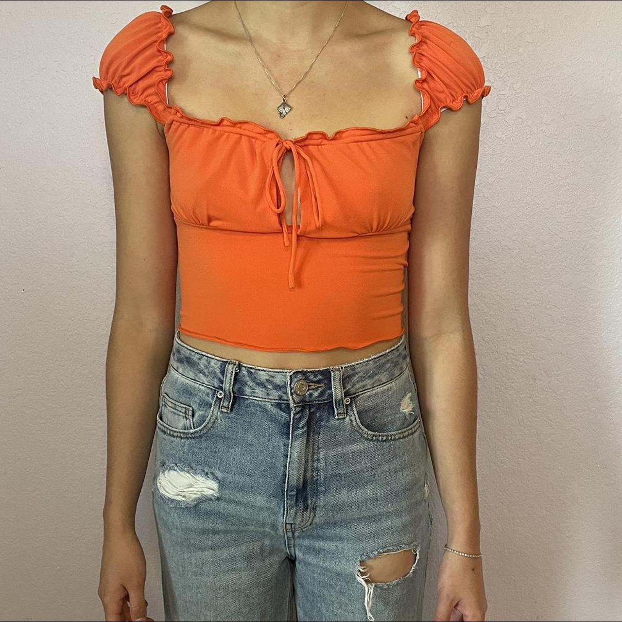 Urban Outfitters women’s orange crop top - Depop