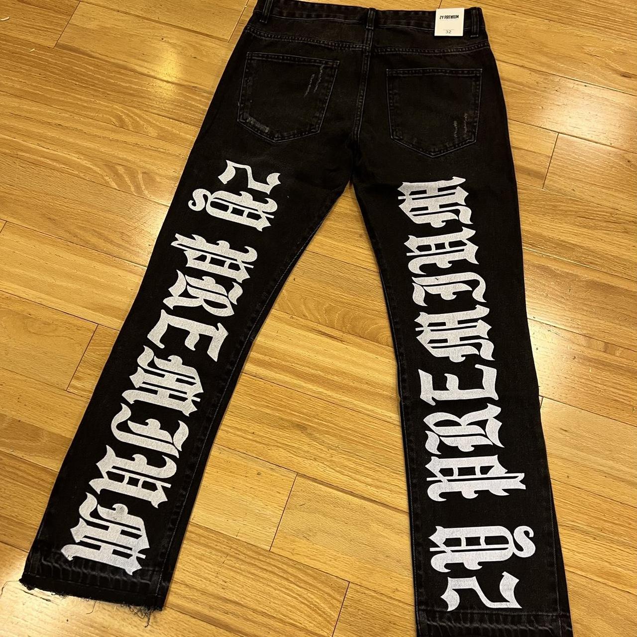 Fly Letter Graphic Men Straight Denim Jeans #jeans... - Depop