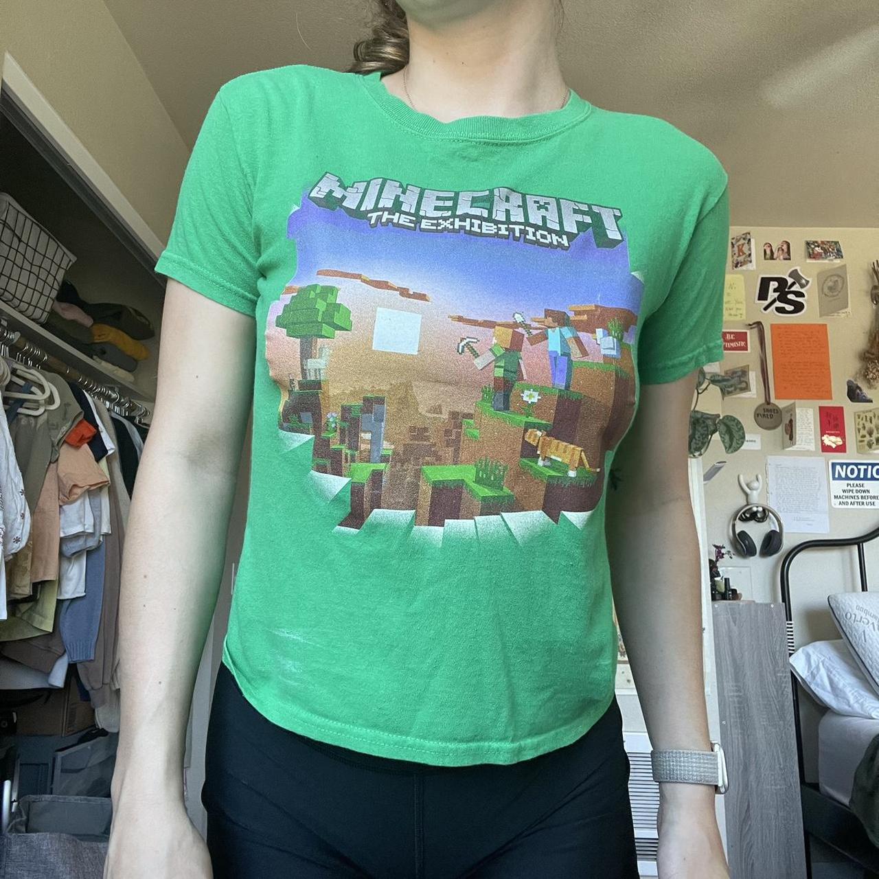 green minecraft crop top! fits women’s small and... - Depop