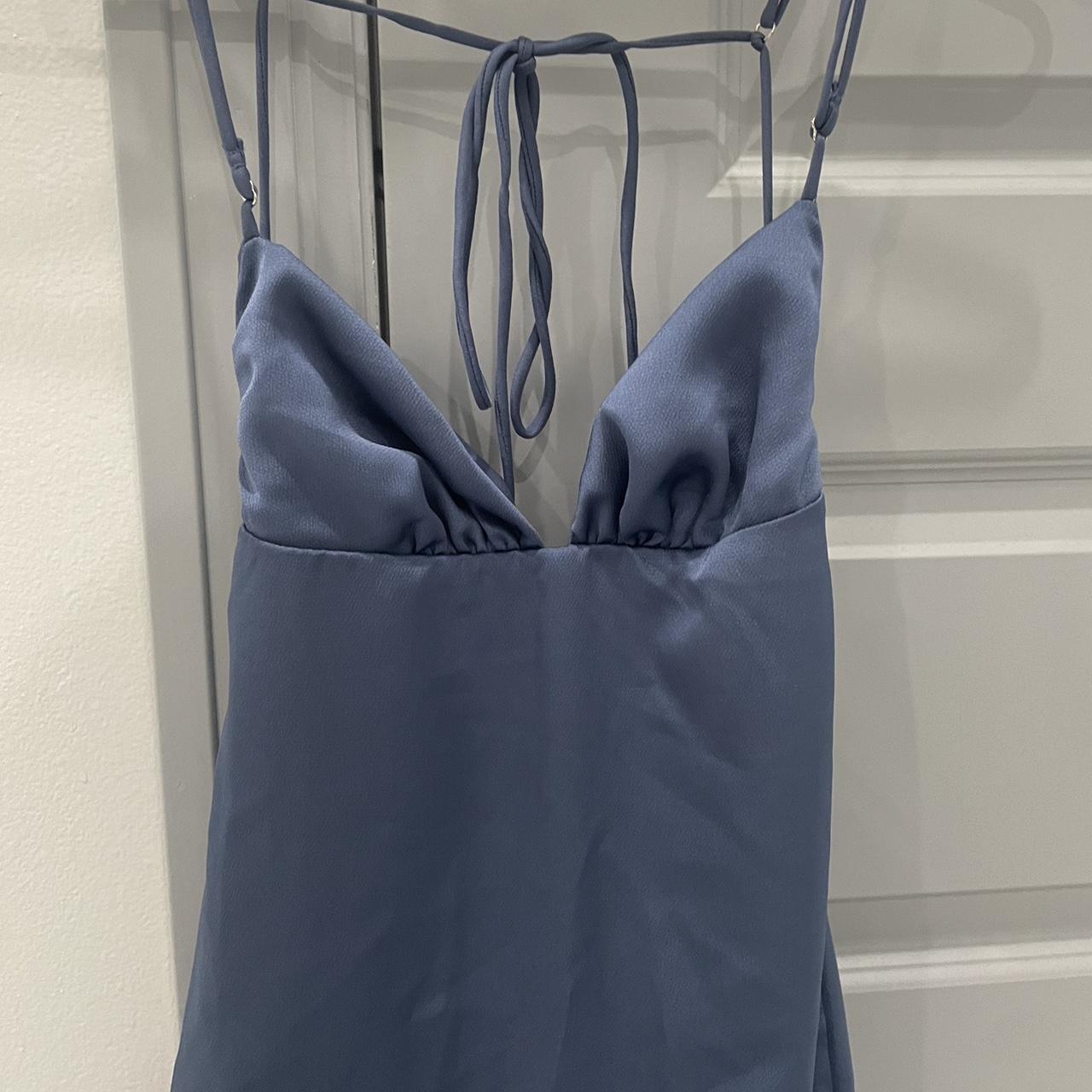 Siobhán Satin Ruffle Maxi Dress in Blue from Lucy in... - Depop