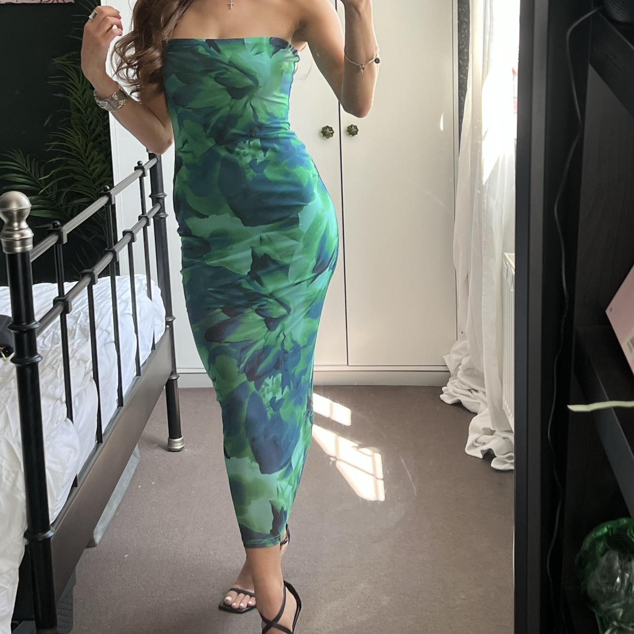 Runaway the label green floral print mesh strapless... - Depop