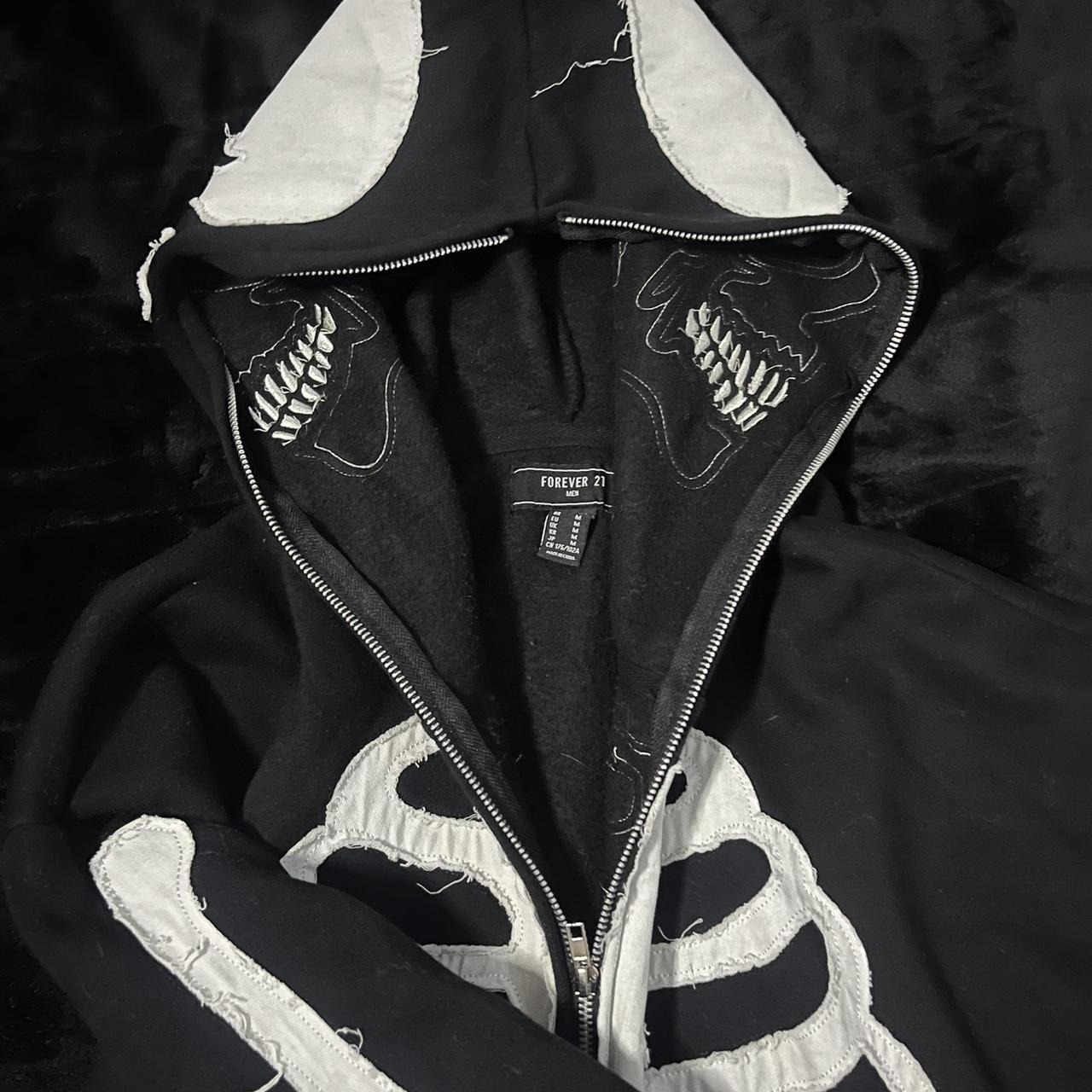 Skeleton Print Zip-Up Hoodie - Depop