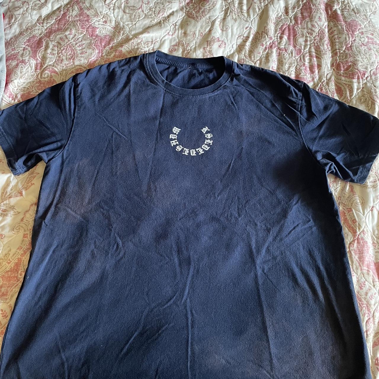 navy blue graphic tee measurements are: length:... - Depop