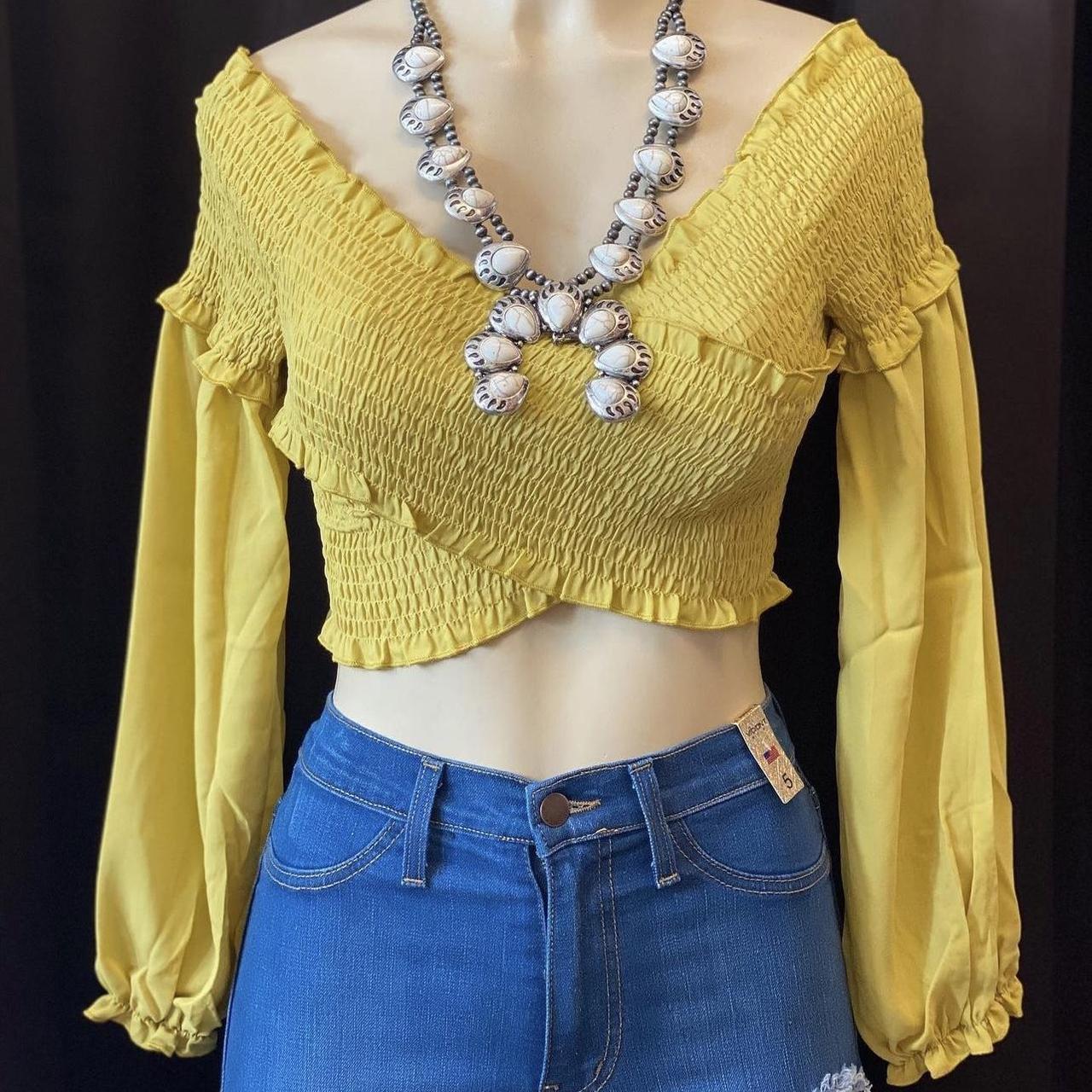 Western Yellow cross over top M but could fit a... - Depop
