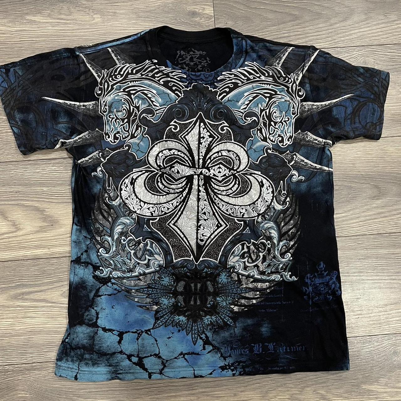 Affliction dark blue cool ass design dm if you want... - Depop