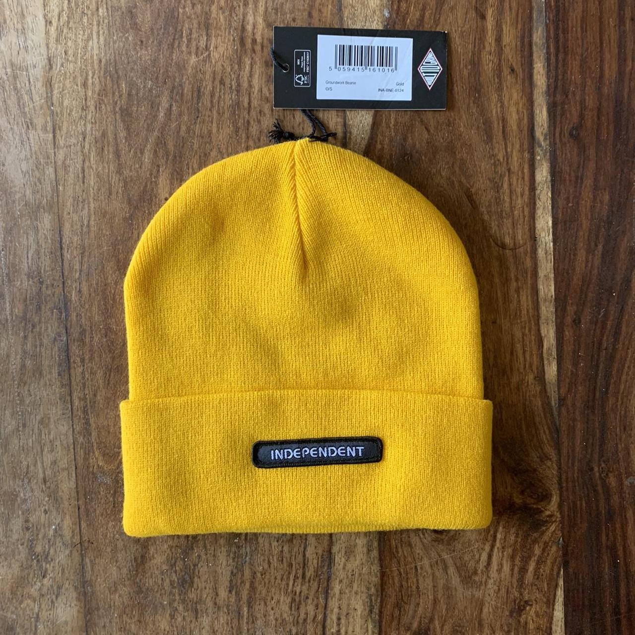 Y2K Vintage Independent Beanie Yellow Condition: DS... - Depop