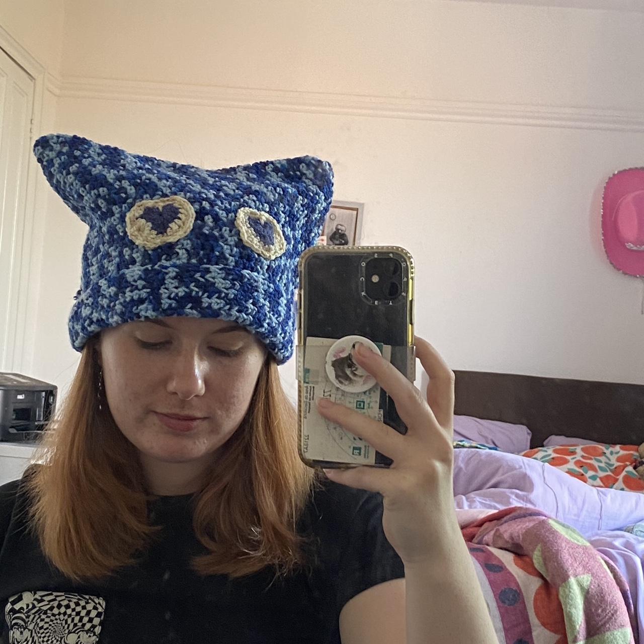 Handmade crochet cat face hat made by me!! 100%... - Depop