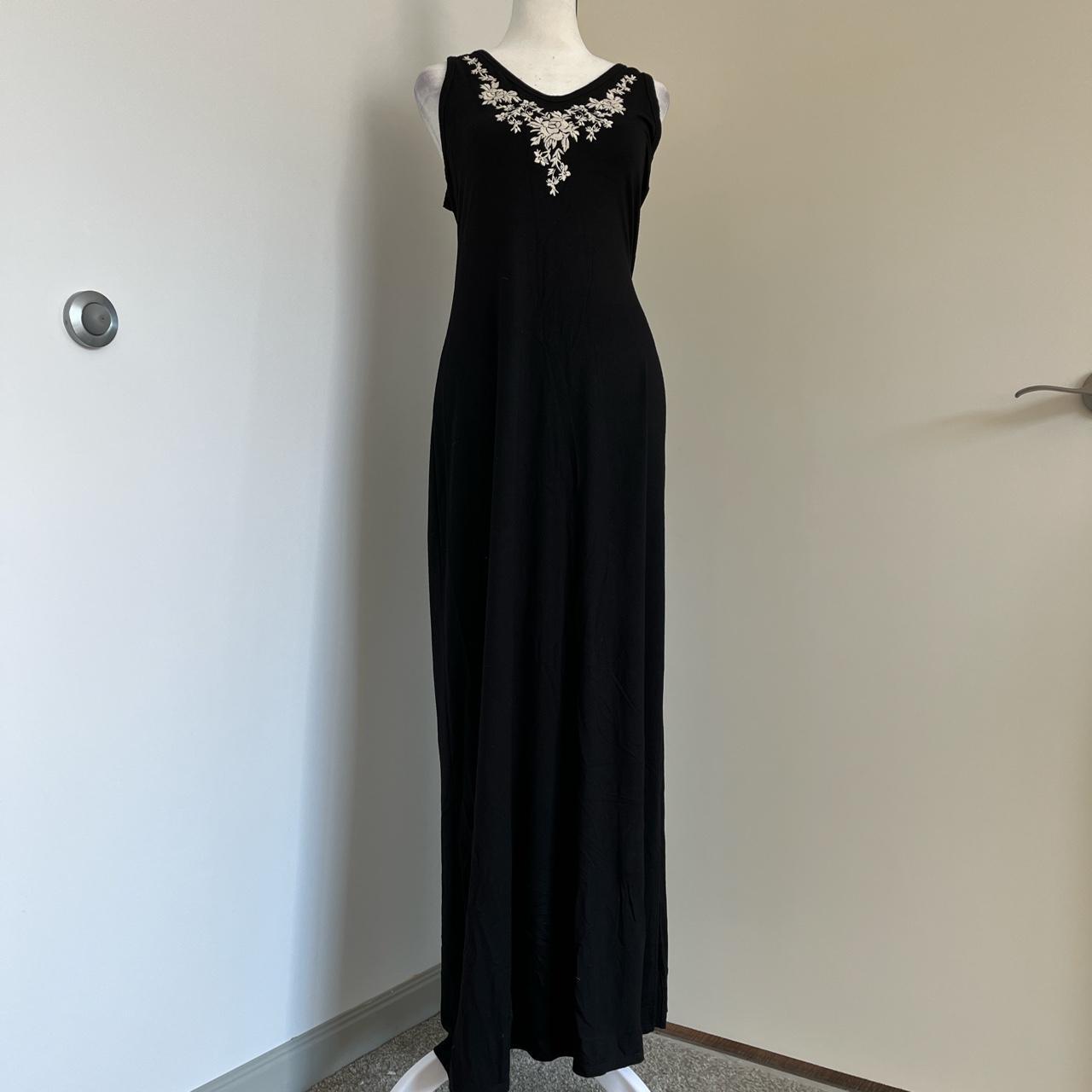 Vintage 00s black maxi dress with white floral... - Depop