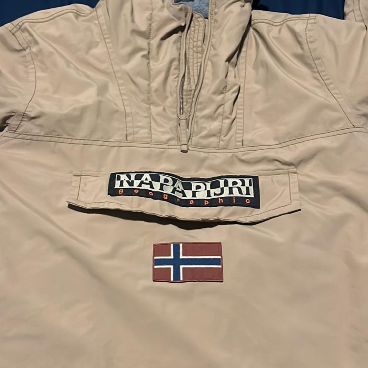 Khaki Napapijri jacket good condition Size Medium mens - Depop