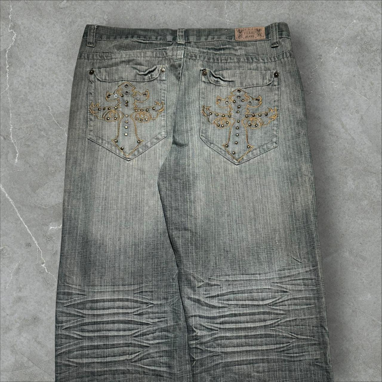 baggy jeans cross embroidered southpole style y2k... | Depop