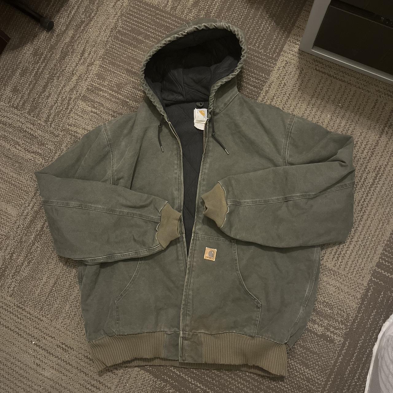 xl carhartt green workers jacket good condition-... - Depop