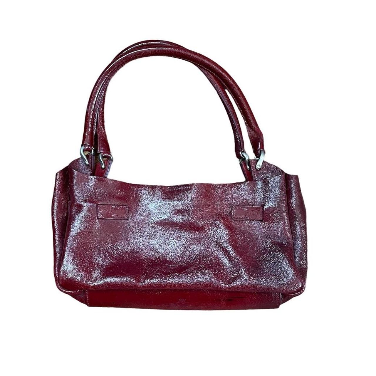 Vintage blood red handbag. shiny leather with snap... - Depop