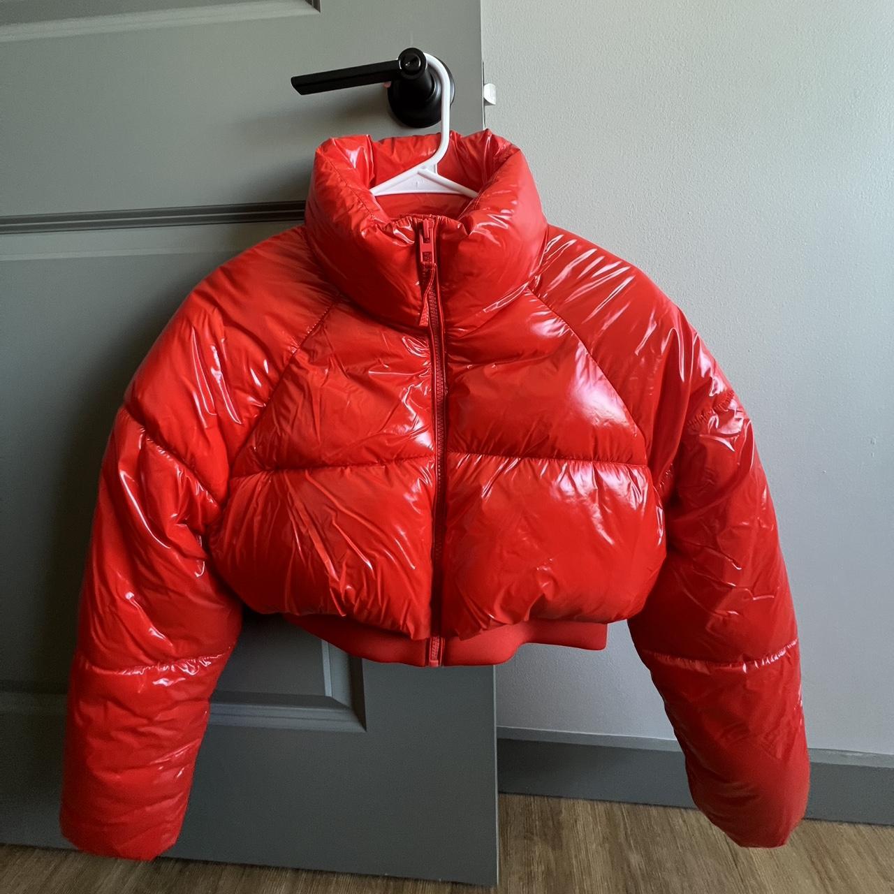 Red puffer jacket. Cropped, from Zara. #pufferjacket - Depop