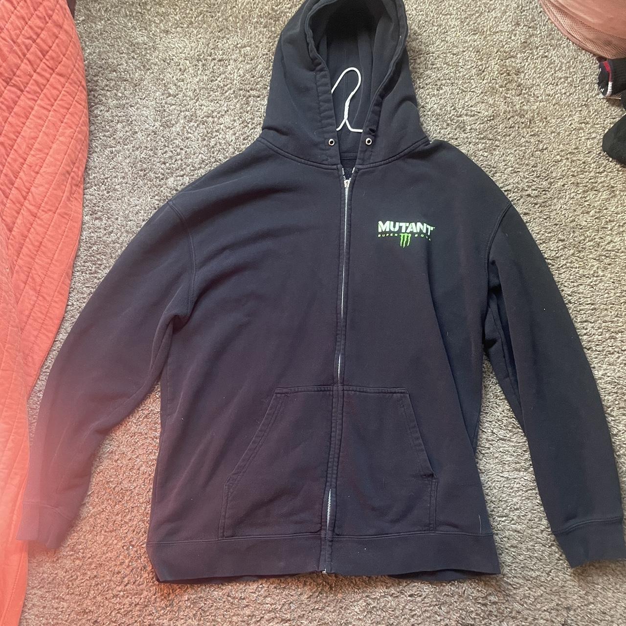 Black Monster Energy zip up hoodie. Size Xl zipper... - Depop
