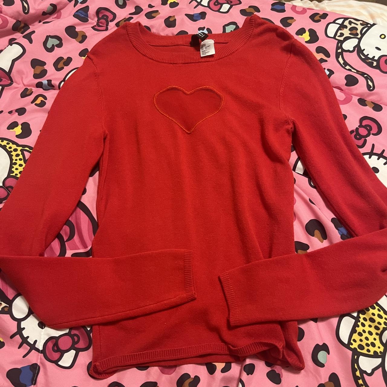 H&M Divided Red Heart Cutout Top! Has long sleeves... - Depop