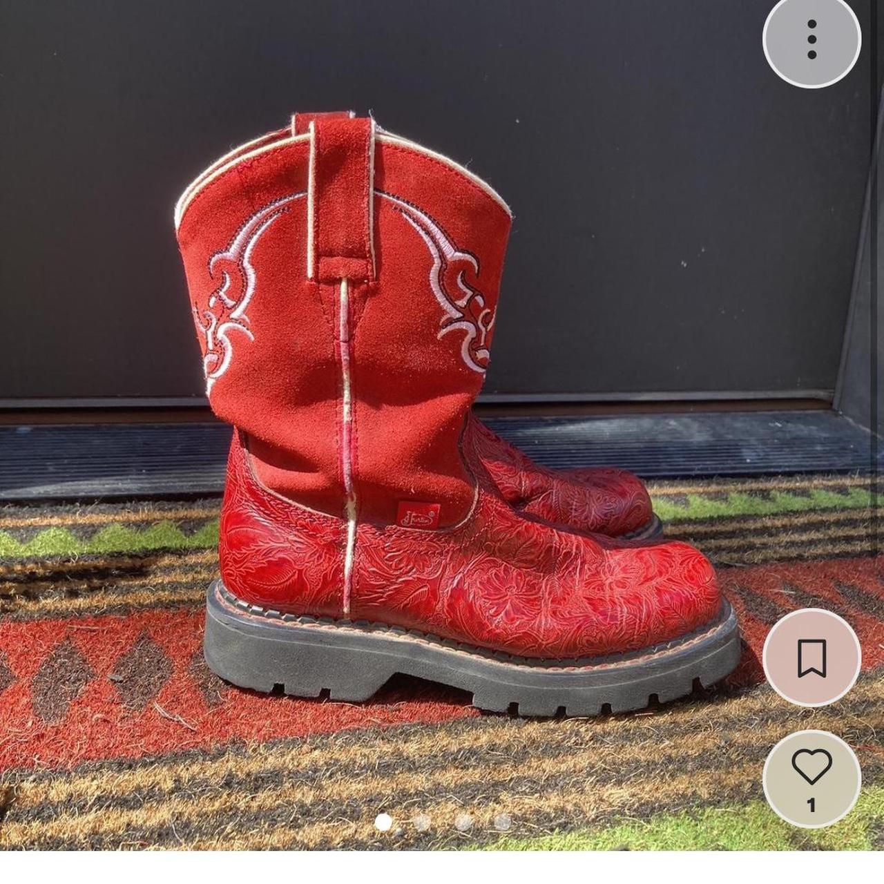 Vintage Justin red cowboy boots. Worn and loved, in... - Depop
