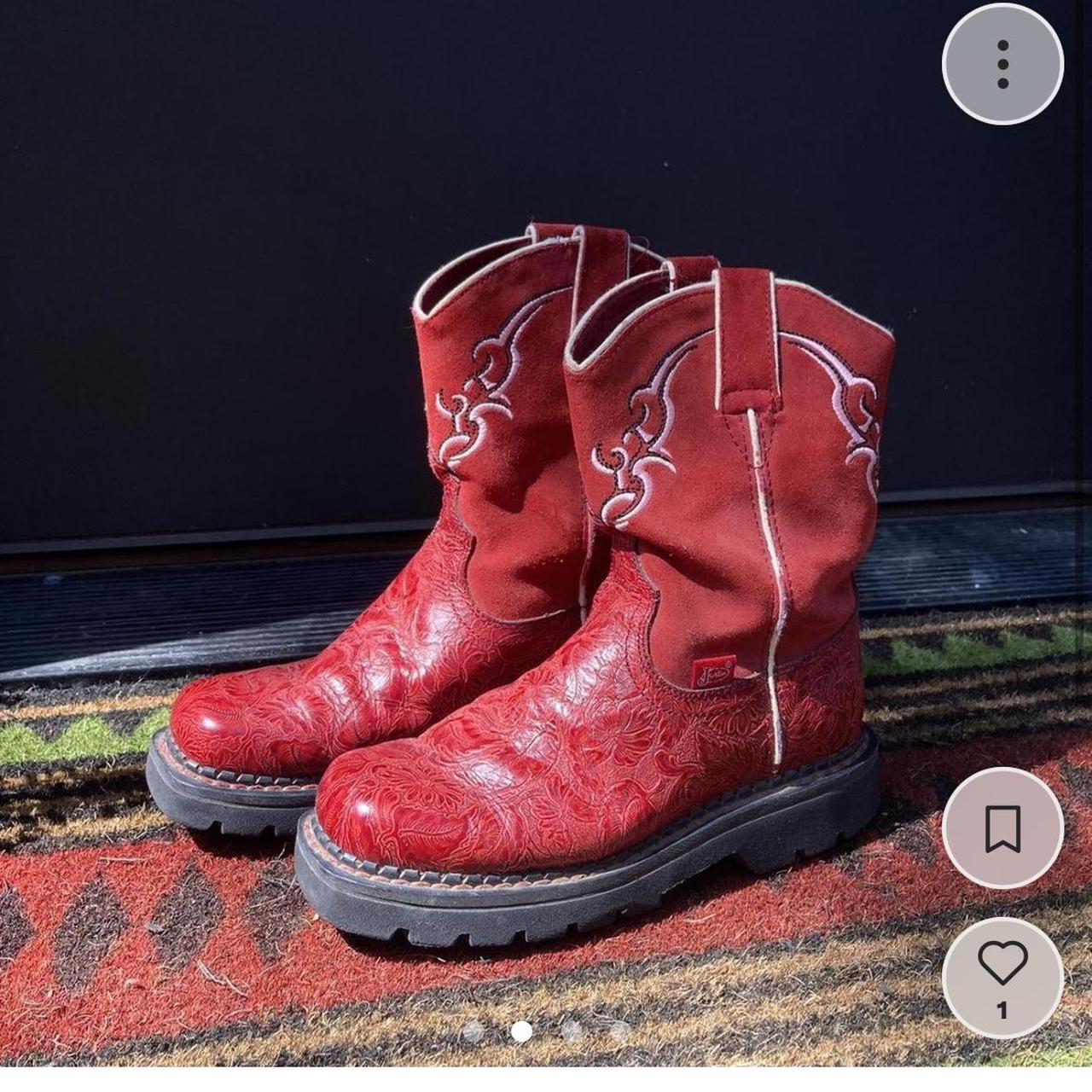 Vintage Justin red cowboy boots. Worn and loved, in... - Depop