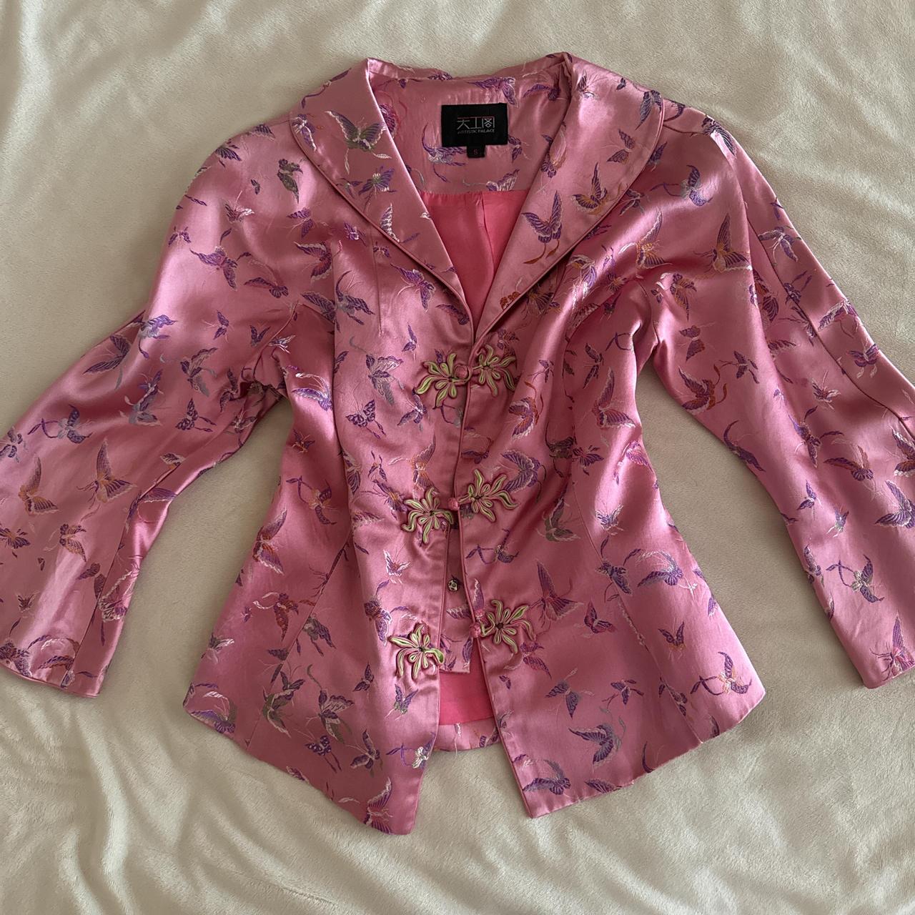Unique Pink Silk Blazer with Embroidered details.... - Depop