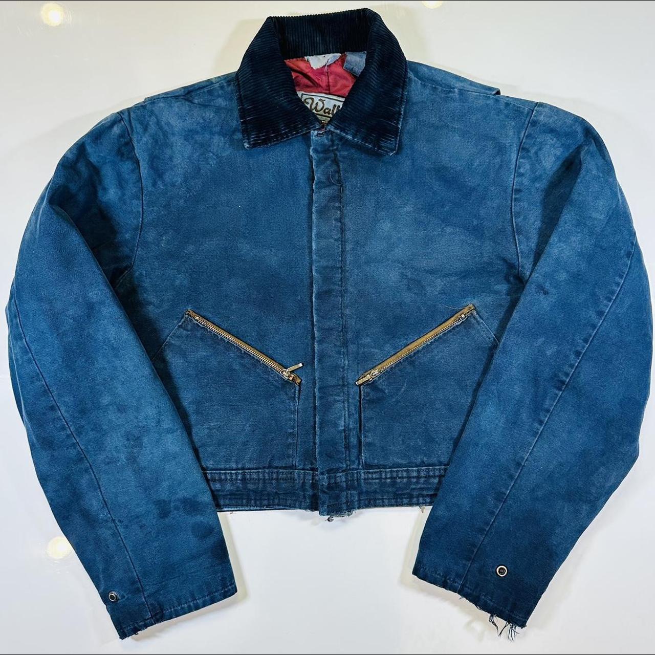 Small indigo work jacket , custom cropped and indigo... - Depop