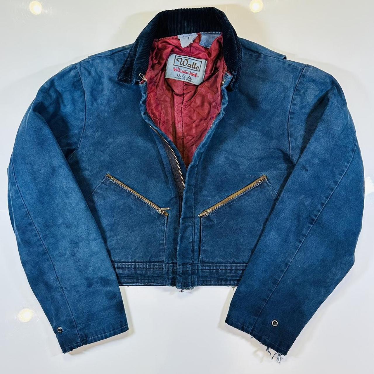 Small indigo work jacket , custom cropped and indigo... - Depop