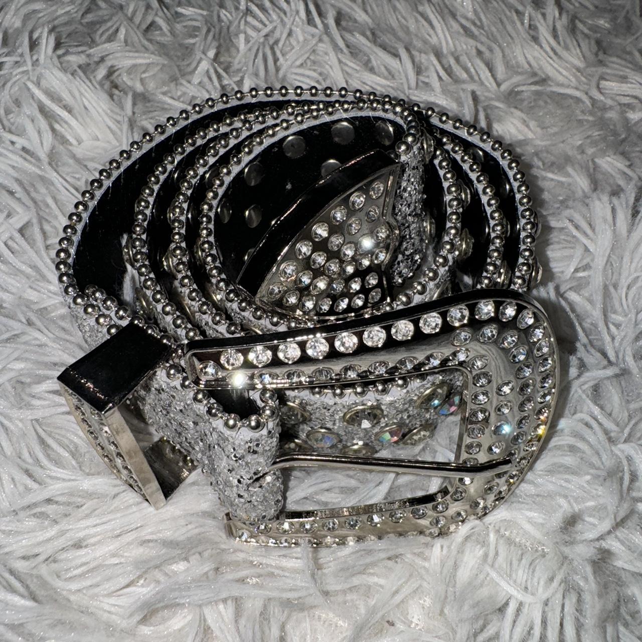 BB Silver rhinestone belt with silver buckle - 43... - Depop