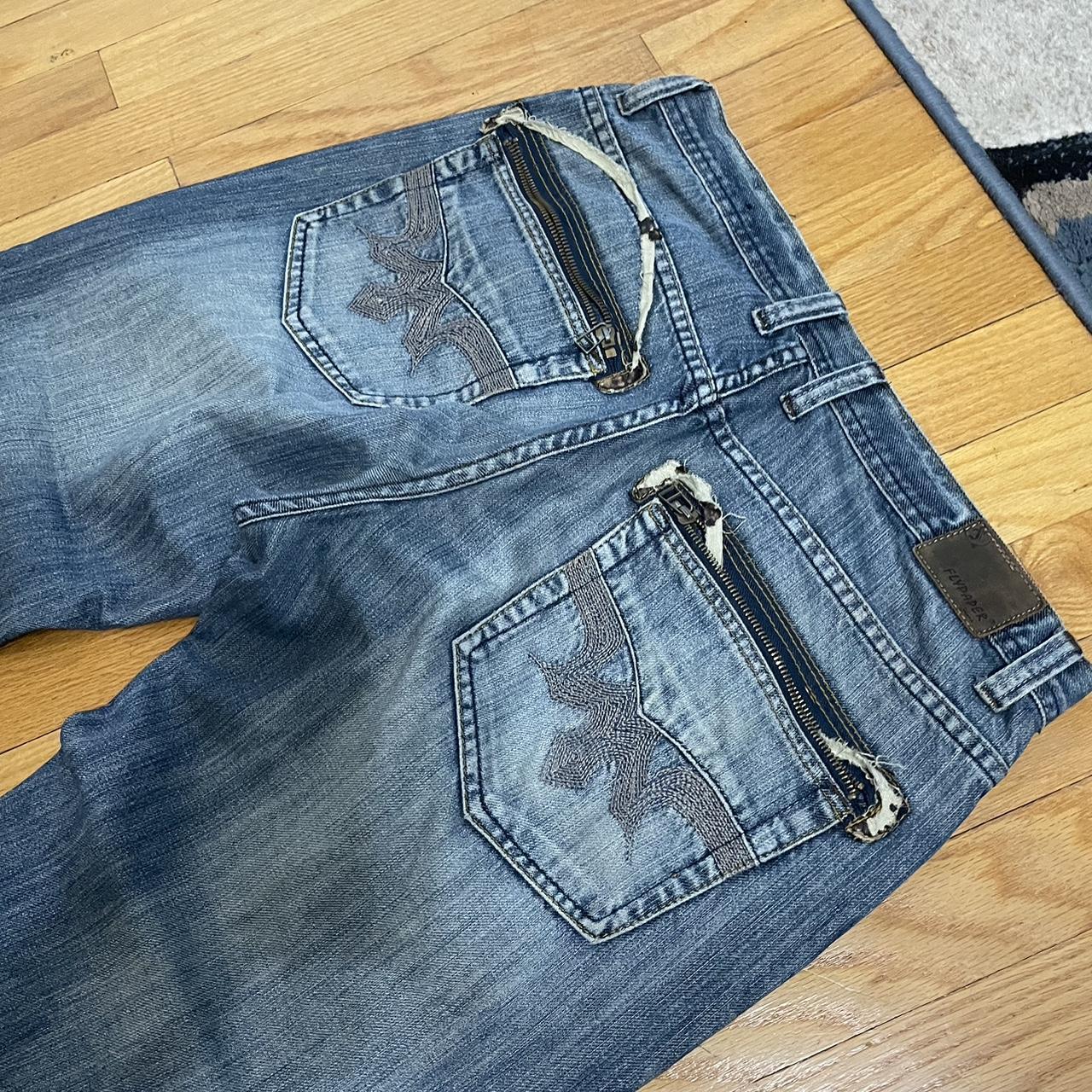 Blue Faded Flypaper Baggy Graphic Jeans SIZE... - Depop