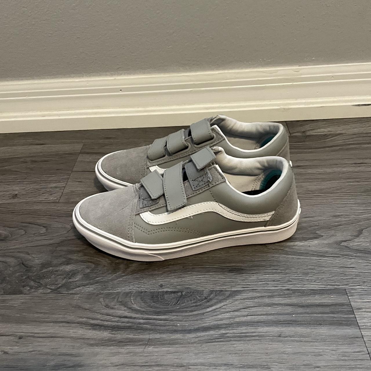 women size 8 grey Velcro vans , worn once - Depop