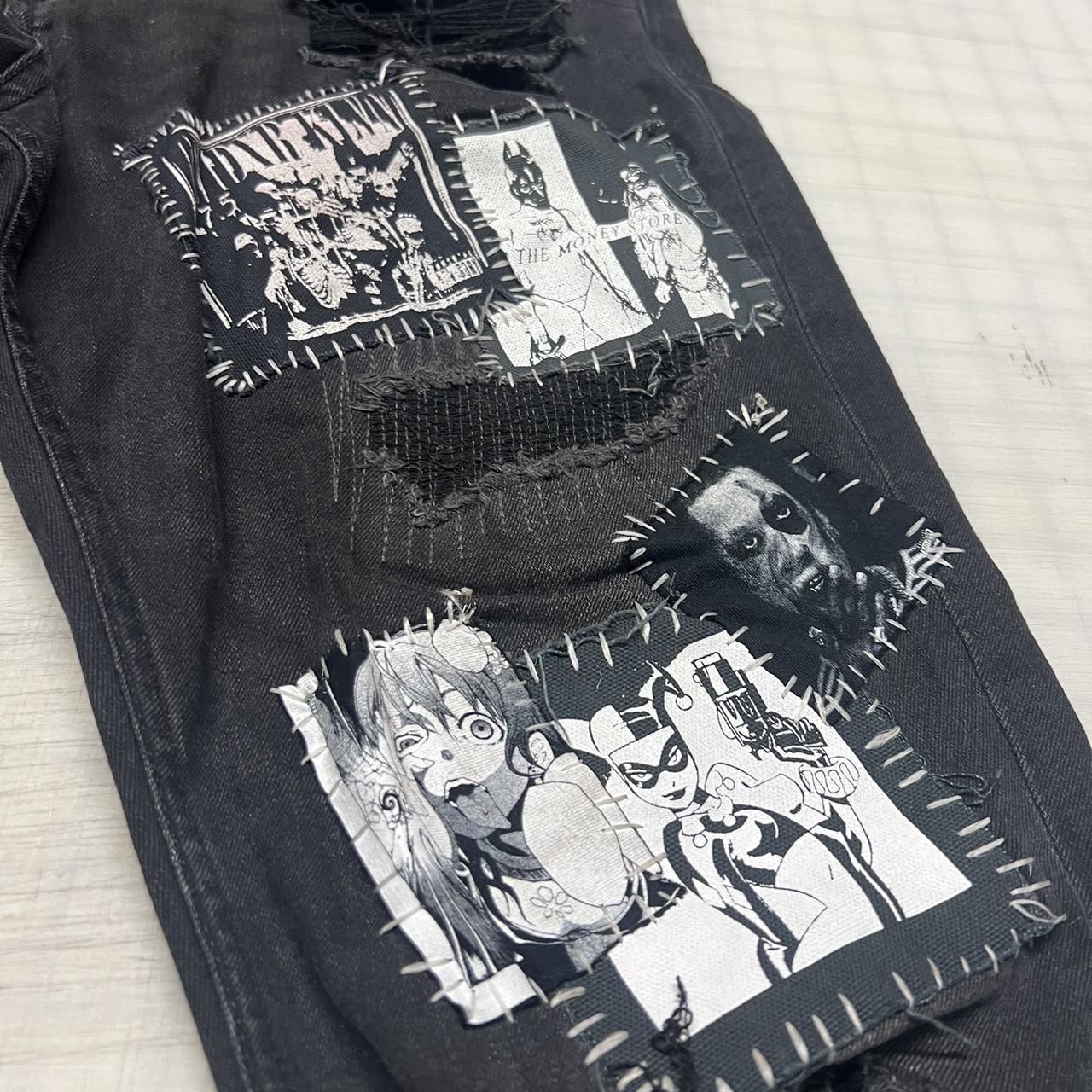 Mst city morgue style patch work black denim jeans... - Depop
