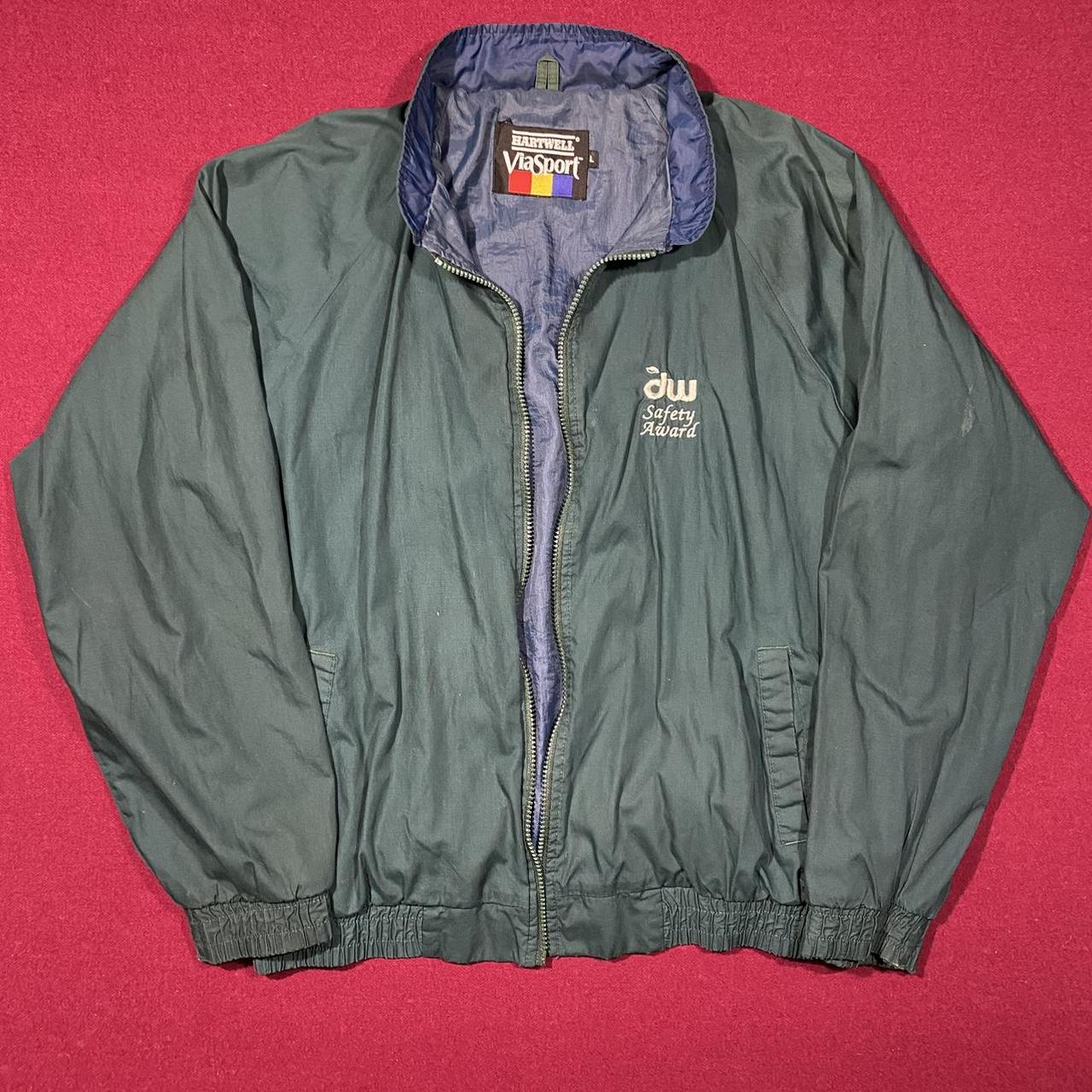 Green and blue vintage 90s DW Safety Award jacket... - Depop