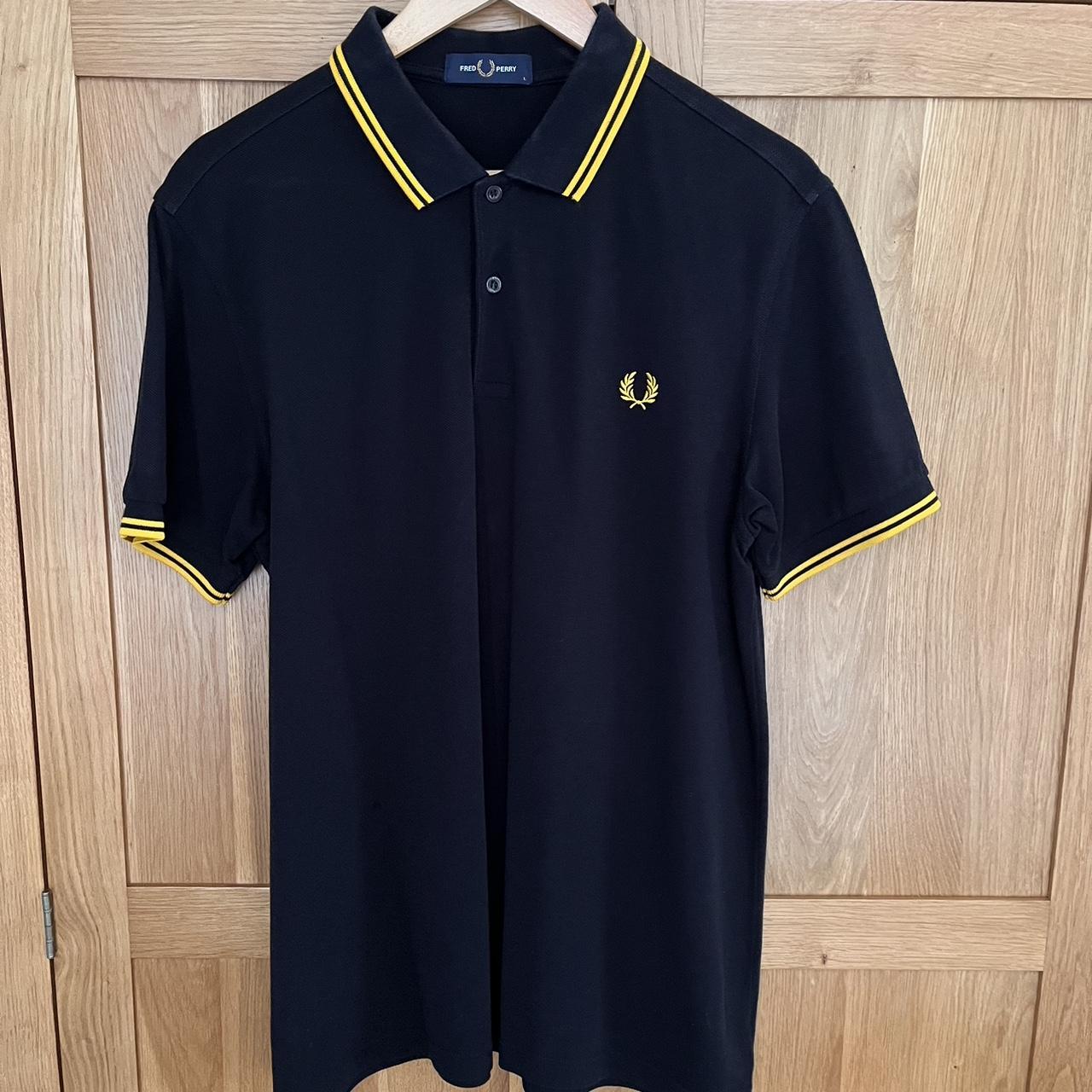 Fred Perry black and yellow polo like new In large - Depop