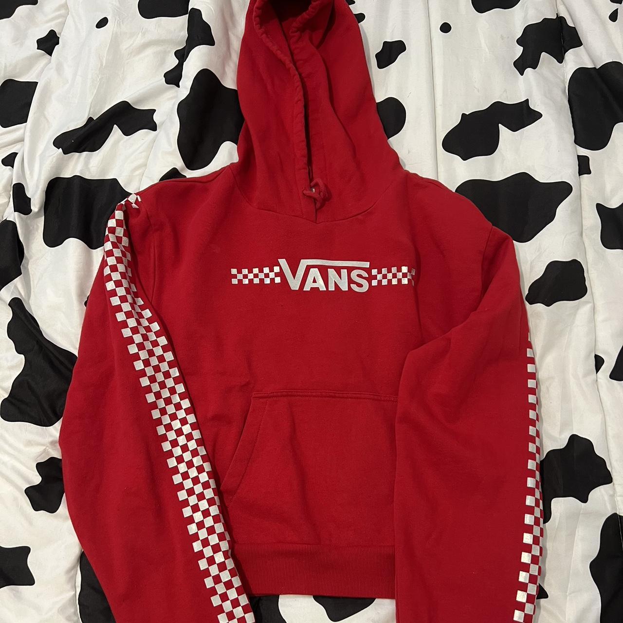 vans red checkered hoodie size: L - Depop