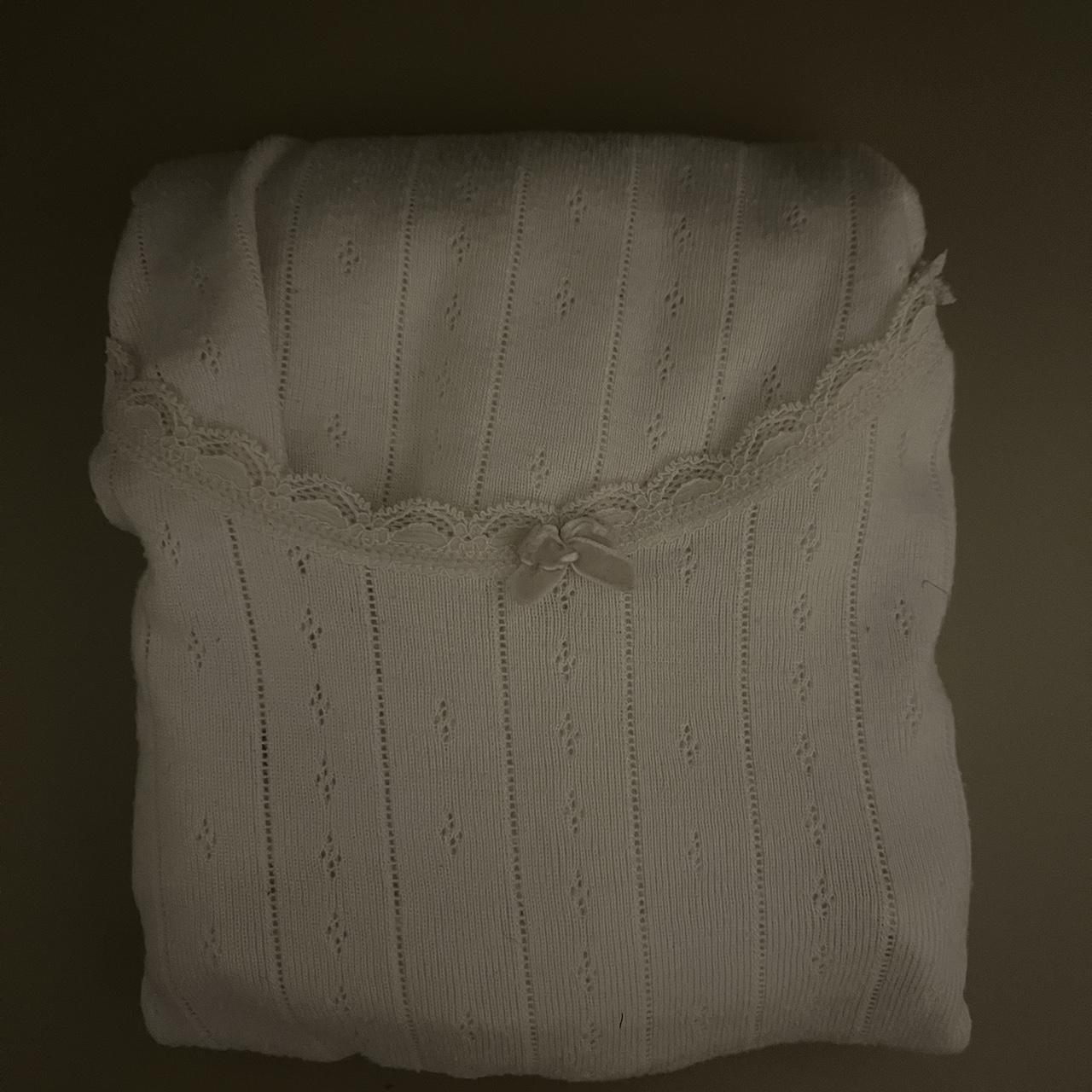 aesthetic white top with light pink bow and lace... - Depop