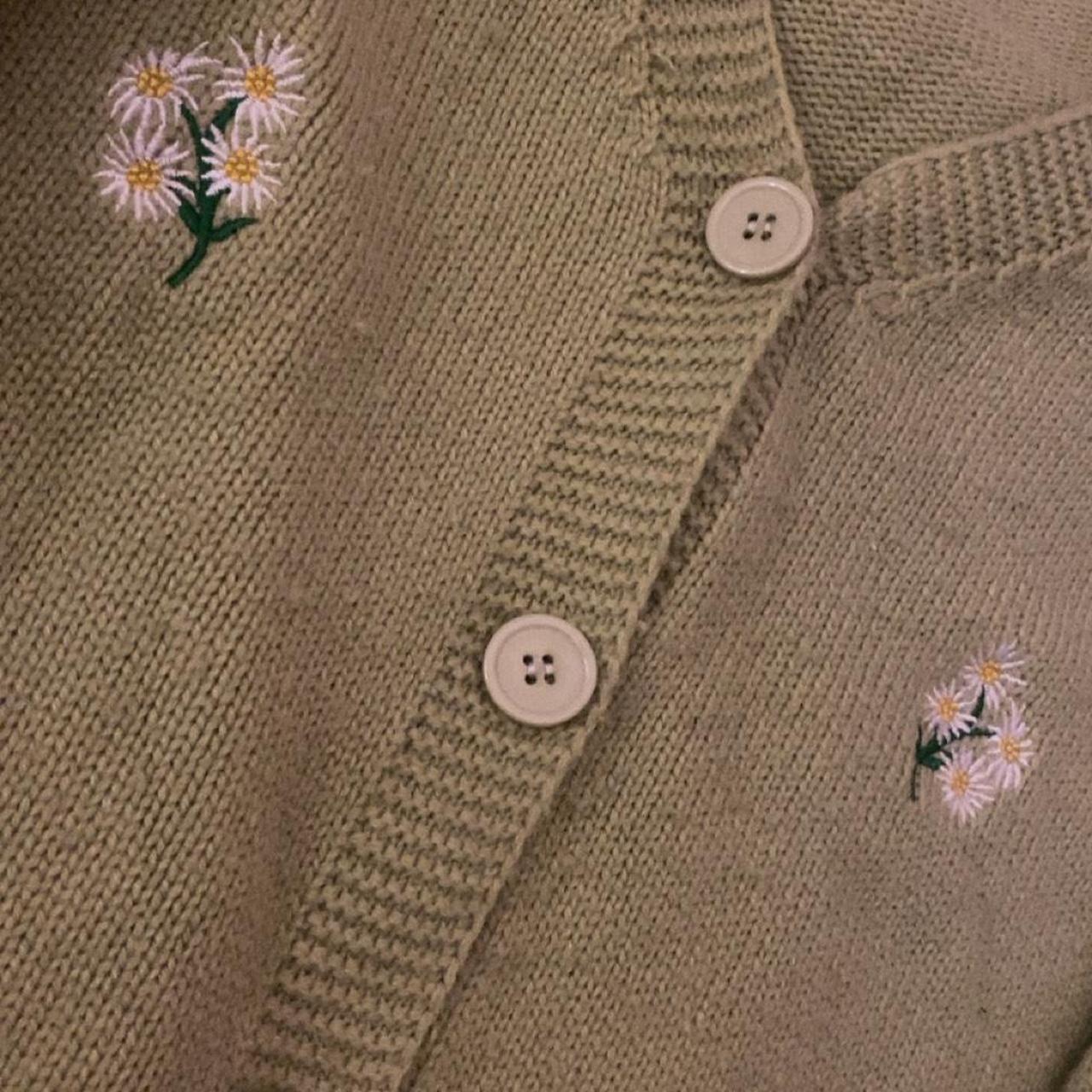 Green cottage core cardigan with flowers Size small - Depop