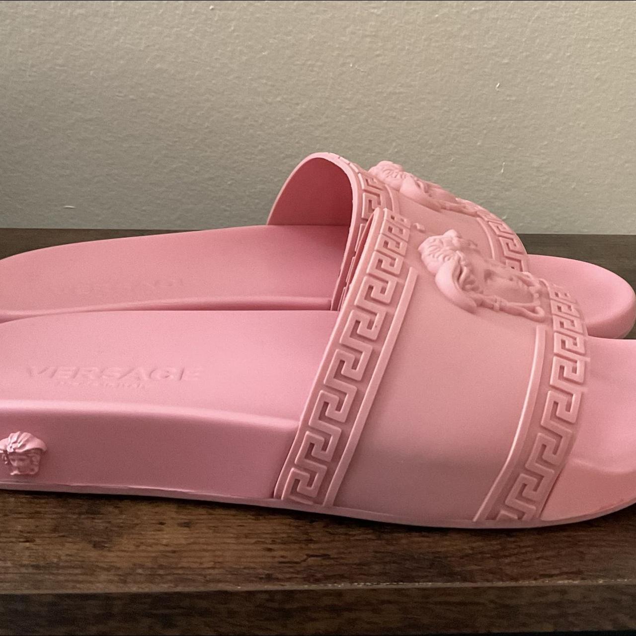 Light Pink Slides with Medusa head on Front Size... - Depop