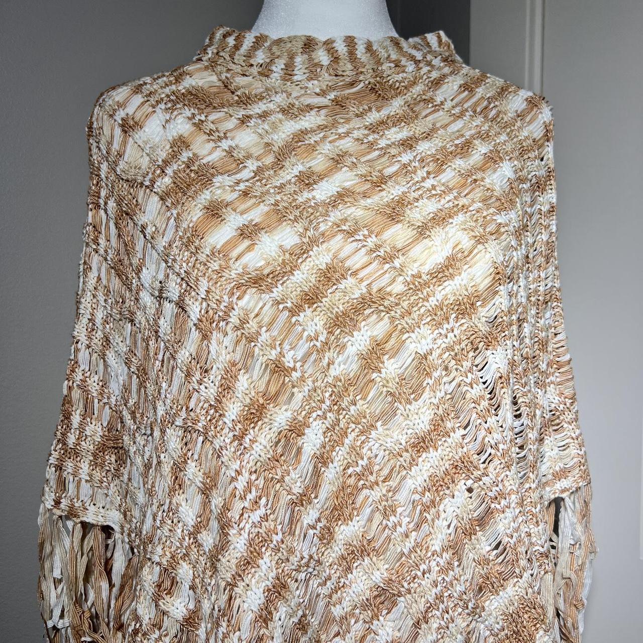 2000’s style beige cable knit poncho with fringe. no... - Depop