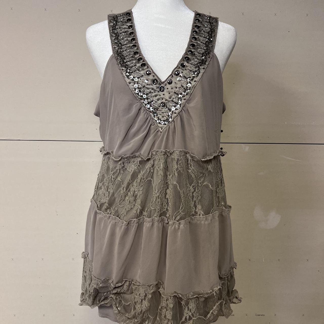 y2k 2010’s Studio Y beaded ruffle tunic tank - Depop