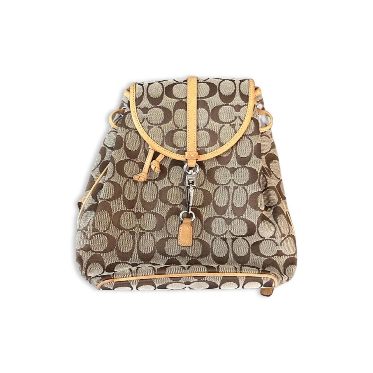Vintage COACH Small Backpack Monogram CC Print Tan... - Depop