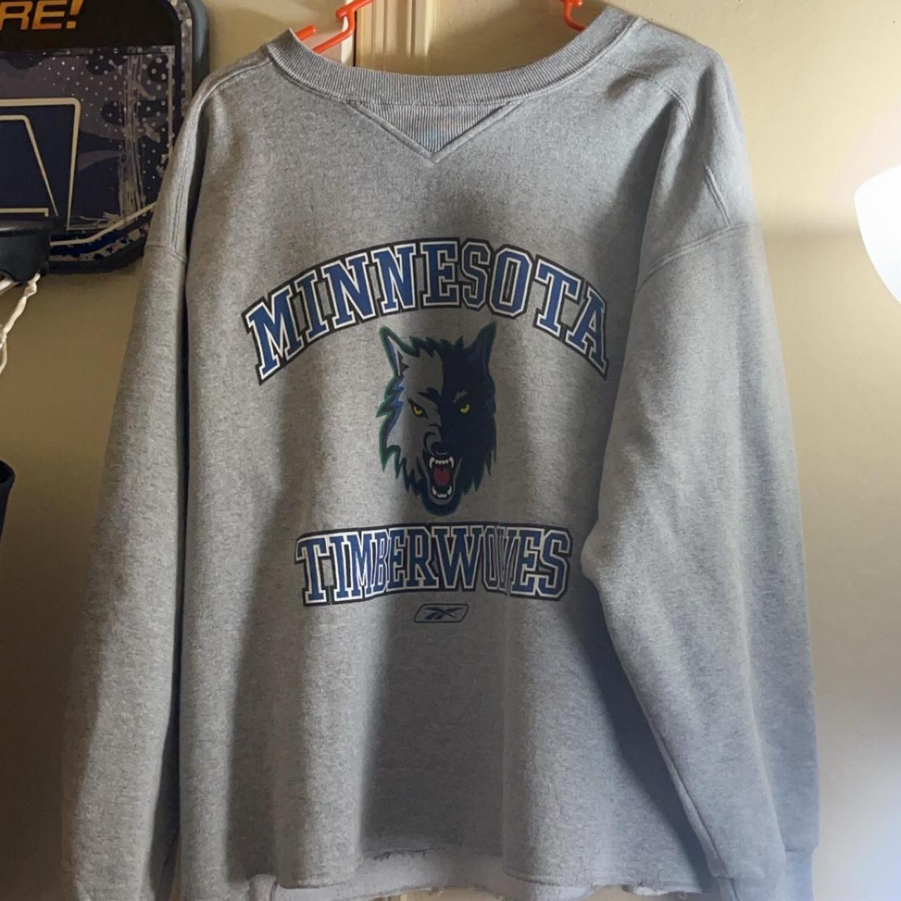 Grey Reebok NBA Timberwolves Sweater Cropped... - Depop
