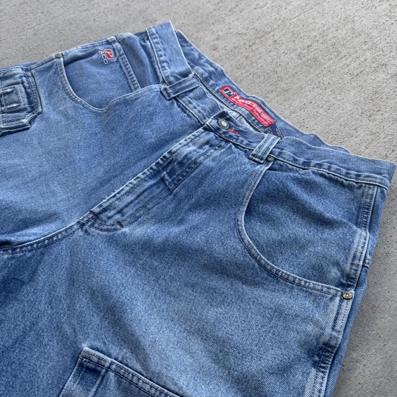 vintage 90s Paco blue denim jort short. unique cargo... - Depop