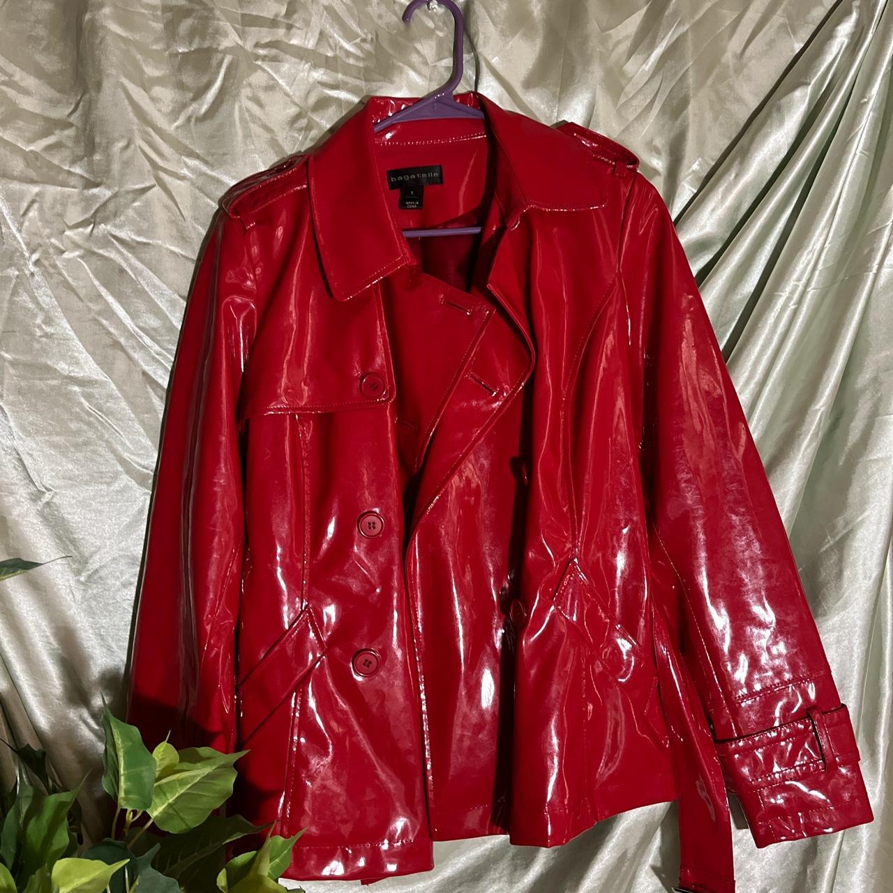 Red vinyl jacket. - Depop
