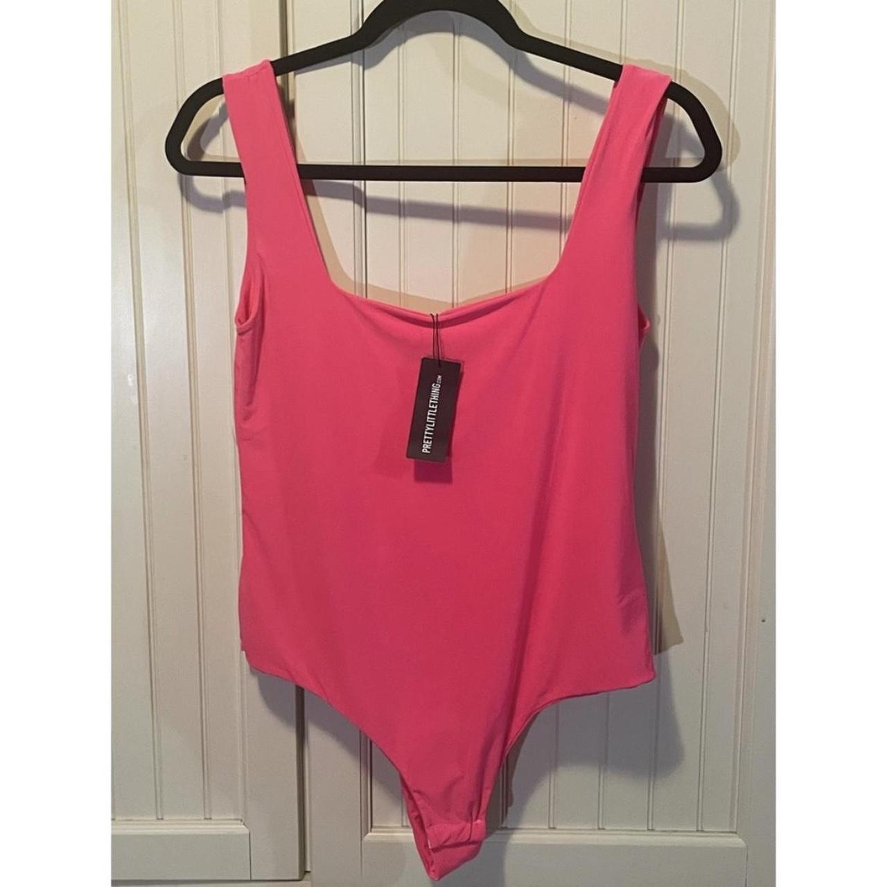 Neon pink scooped neck body-suit from PLT. New and... - Depop