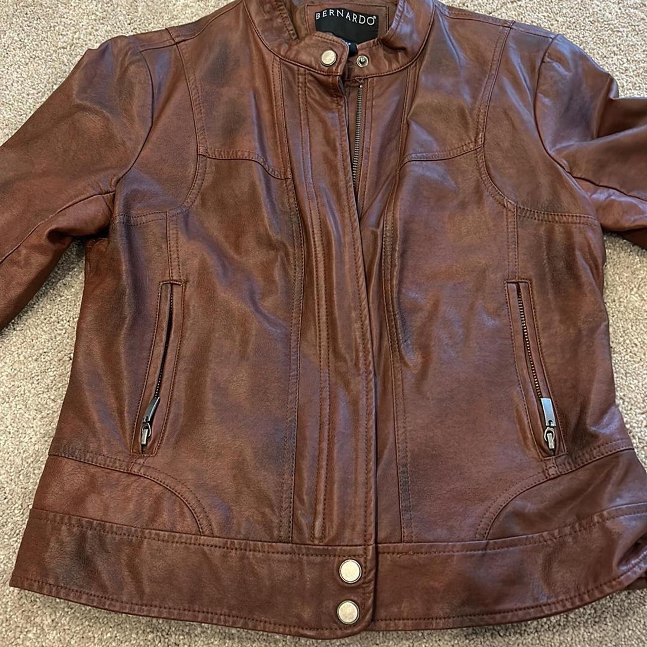 Bernardo faux leather brown bomber jacket - Medium-... - Depop