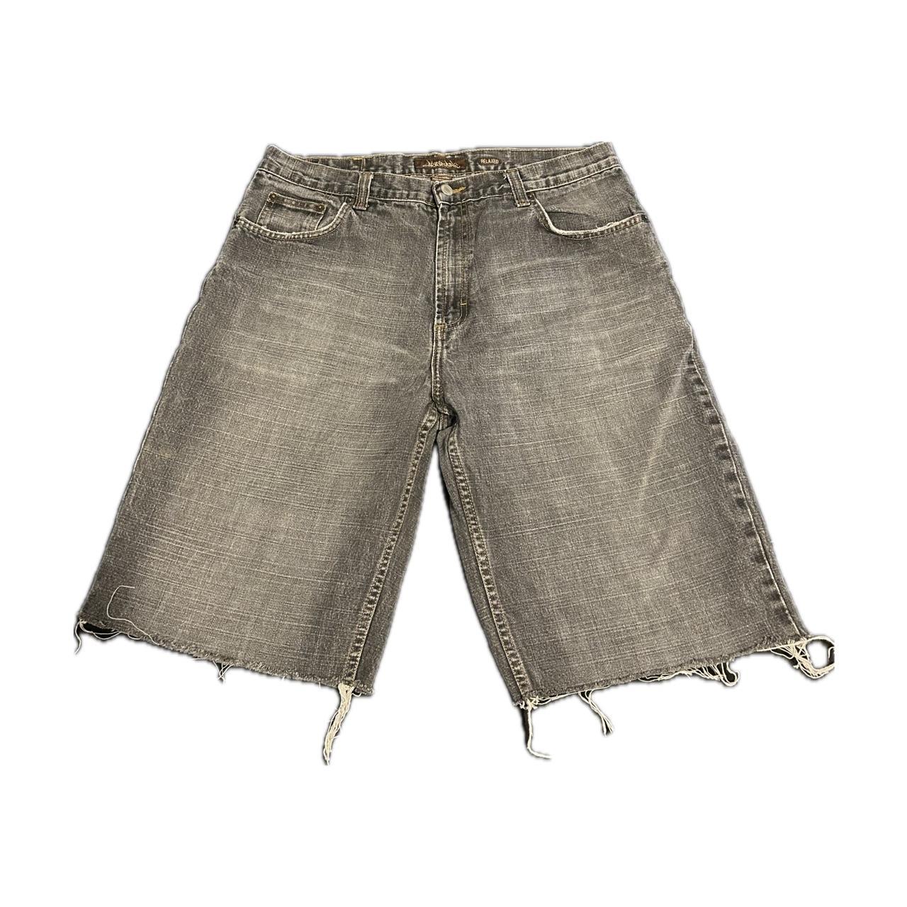 baggy grey distressed aeropstale jorts size... - Depop