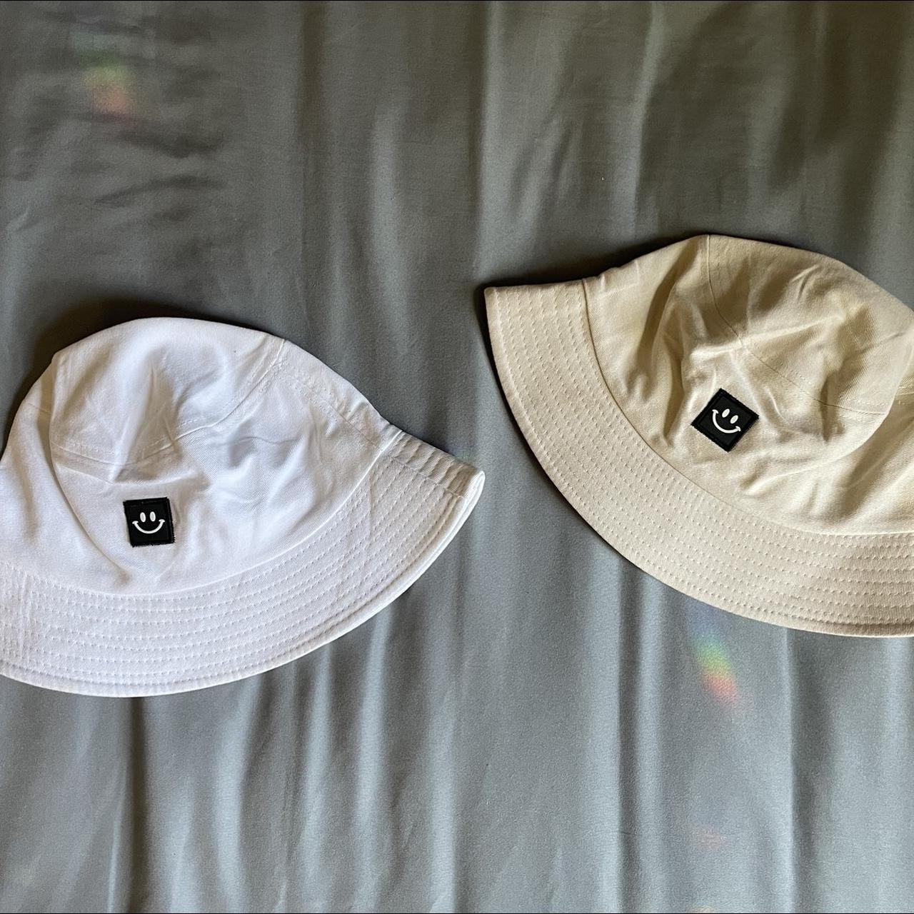 White and beige smiley face bucket hats! #buckethats... - Depop