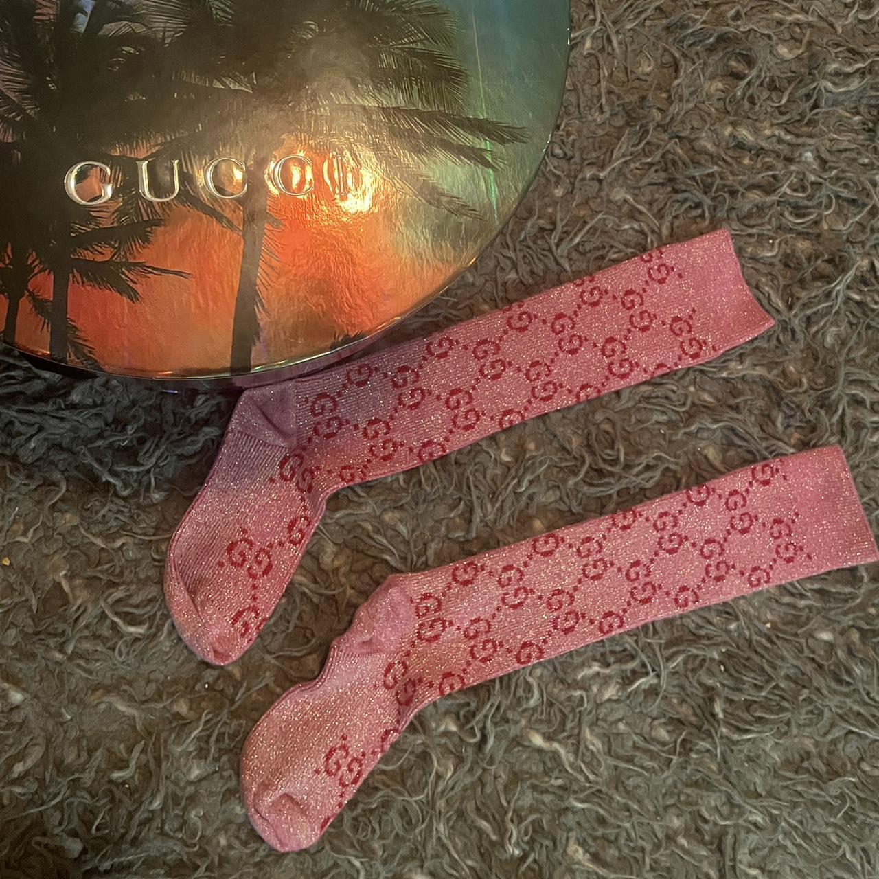 GUCCI Pink & Red Lamé GG Socks | REAL authentic... - Depop