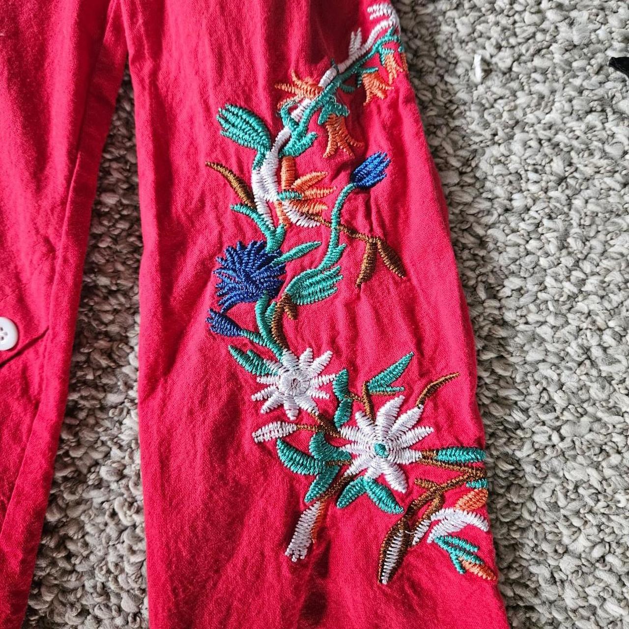 Red embroidered blouse #redshirt #redblouse... - Depop