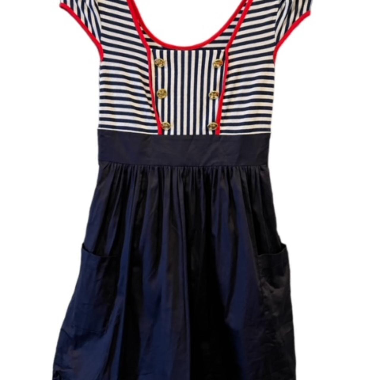 Juniors Nautical Sailor Mini Dress Small Pockets... - Depop